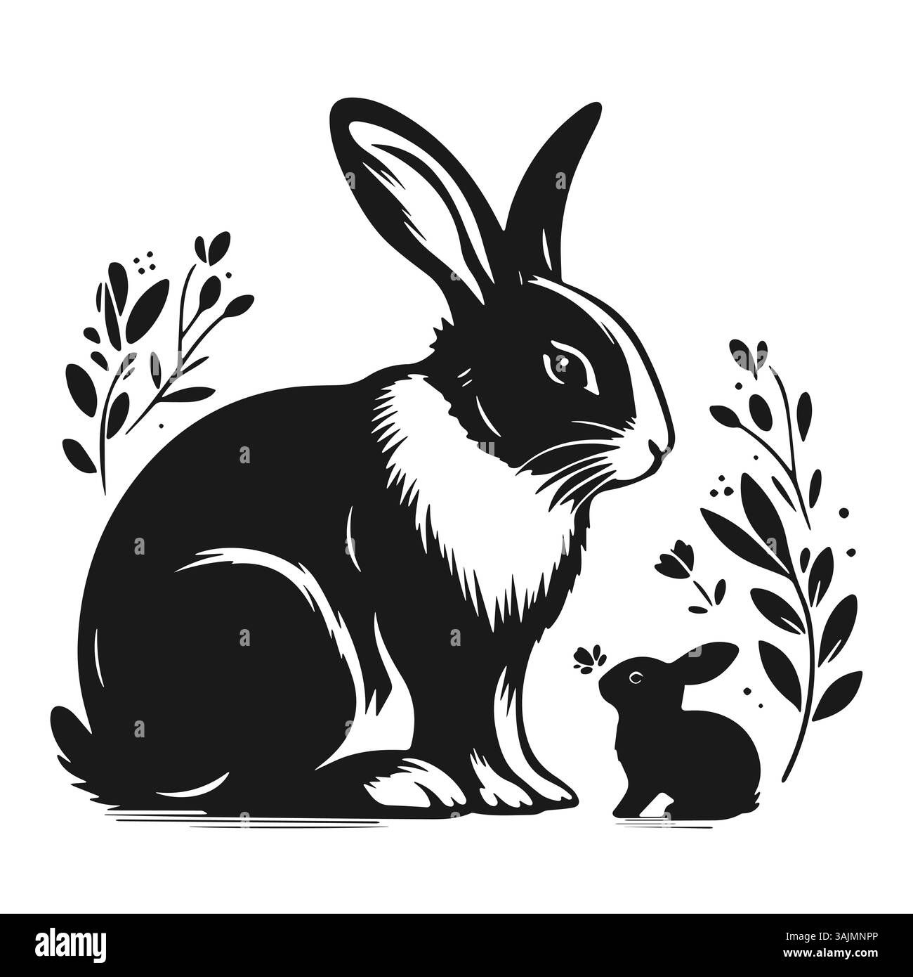 Two rabbits on white background, isolated vector illustration, for ...