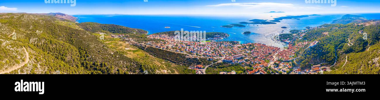 A breathtaking panoramic view of the beautiful landscape of Hvar Town ...