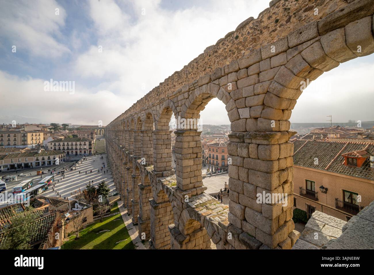 Beautiful Panoramic of Segovia Aqueduct with Tourist Activity Stock ...