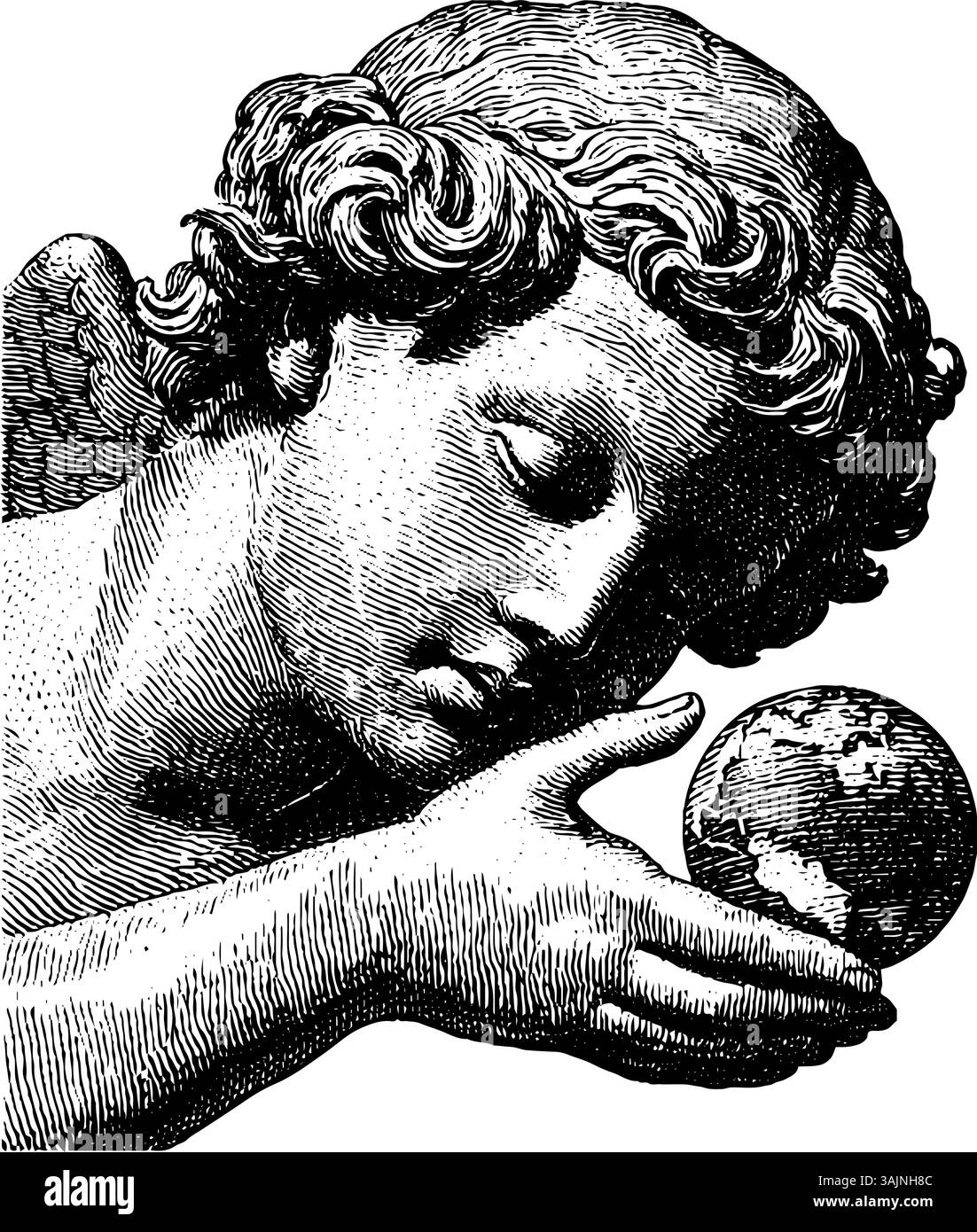 Cherubic angel contemplating earth with gentle expression Stock Vector ...