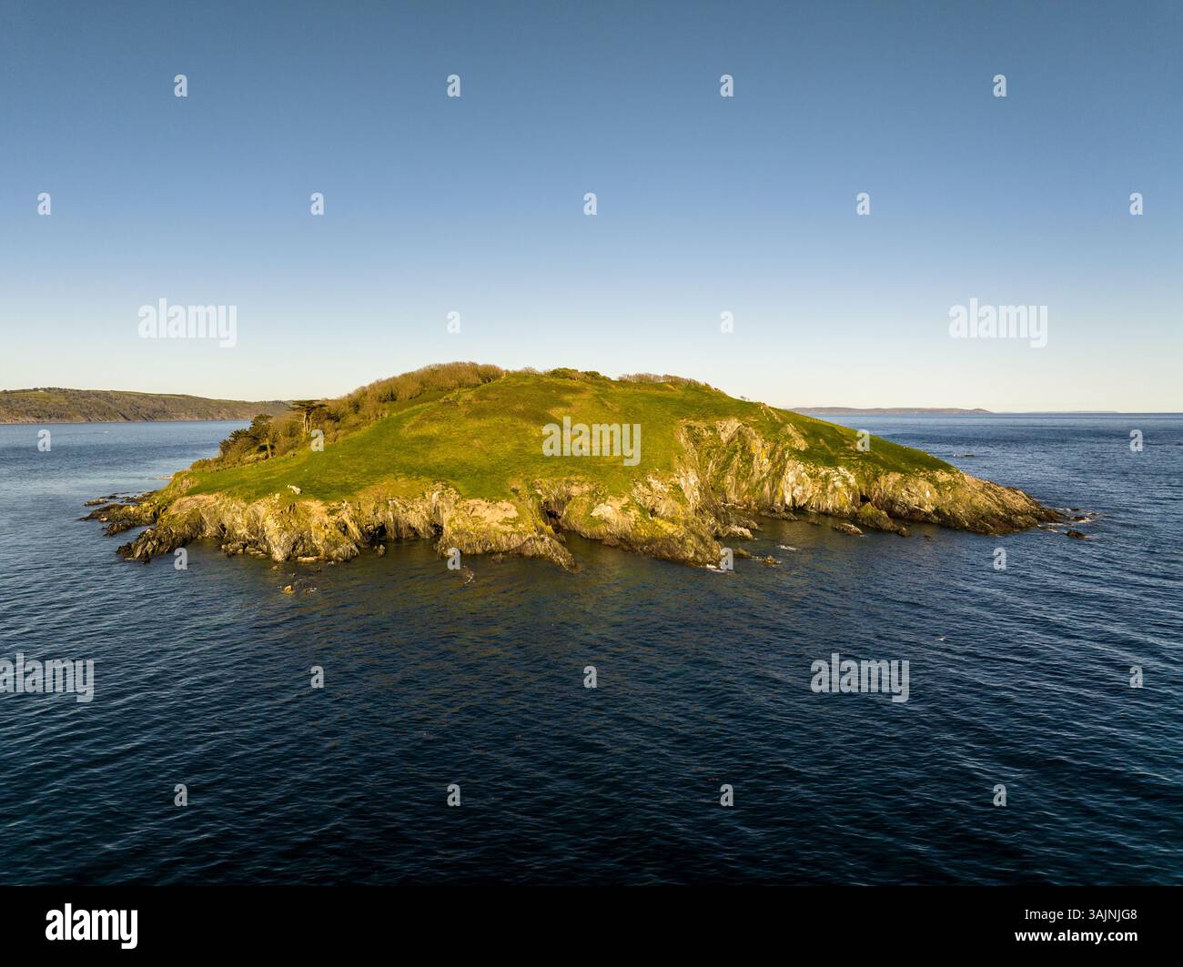 Looe Island nature reserve, also known as St George's Island, aerial ...