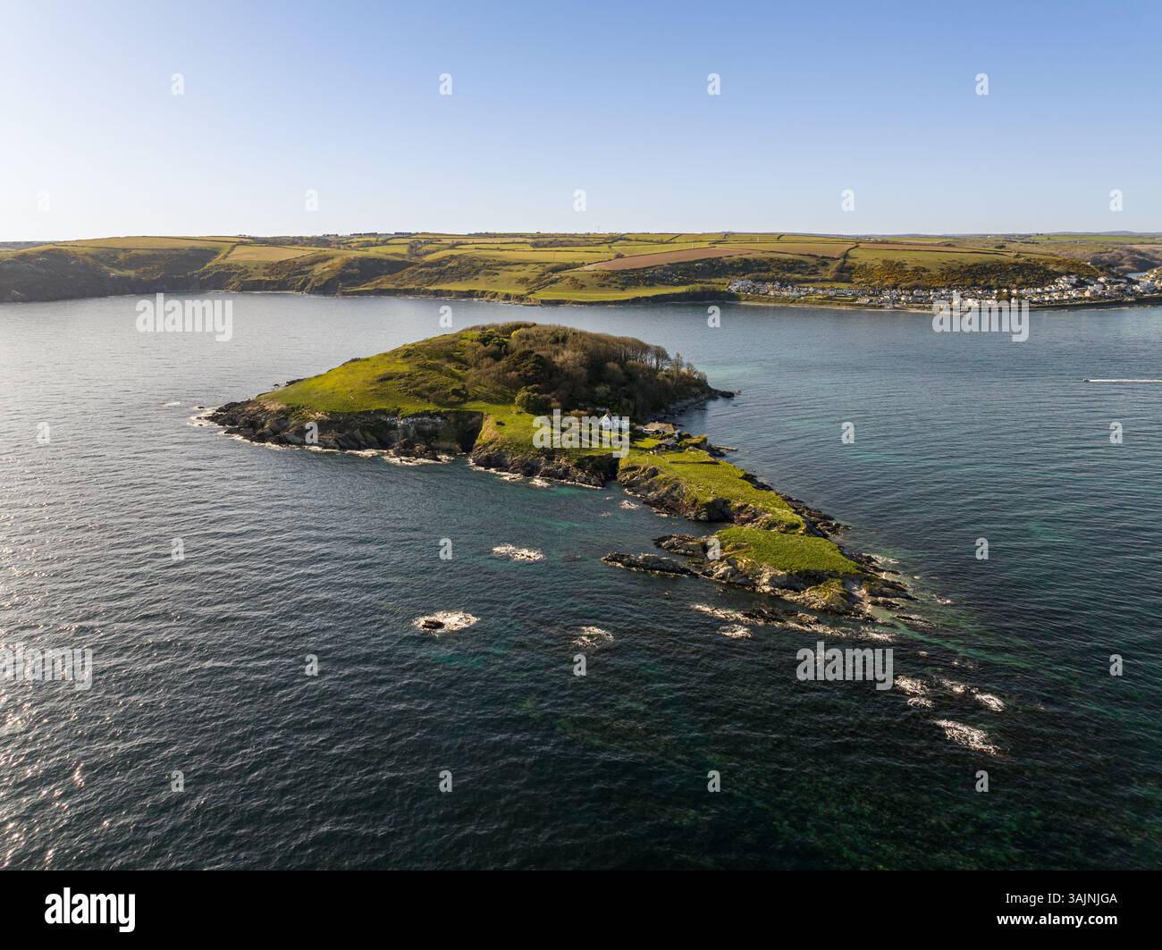 Looe Island nature reserve, also known as St George's Island, aerial ...