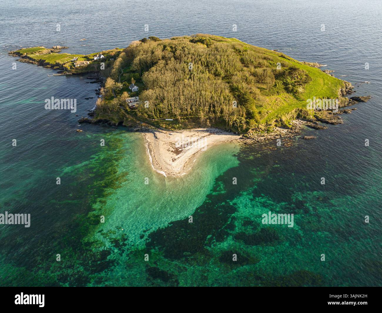Looe Island nature reserve, also known as St George's Island, aerial ...