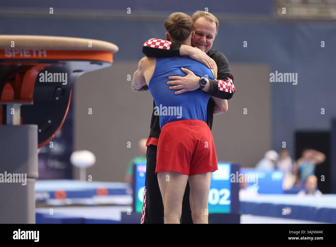 Osijek, Croatia. 11th Apr, 2025. Aurel Benovic of Croatia and his coach ...