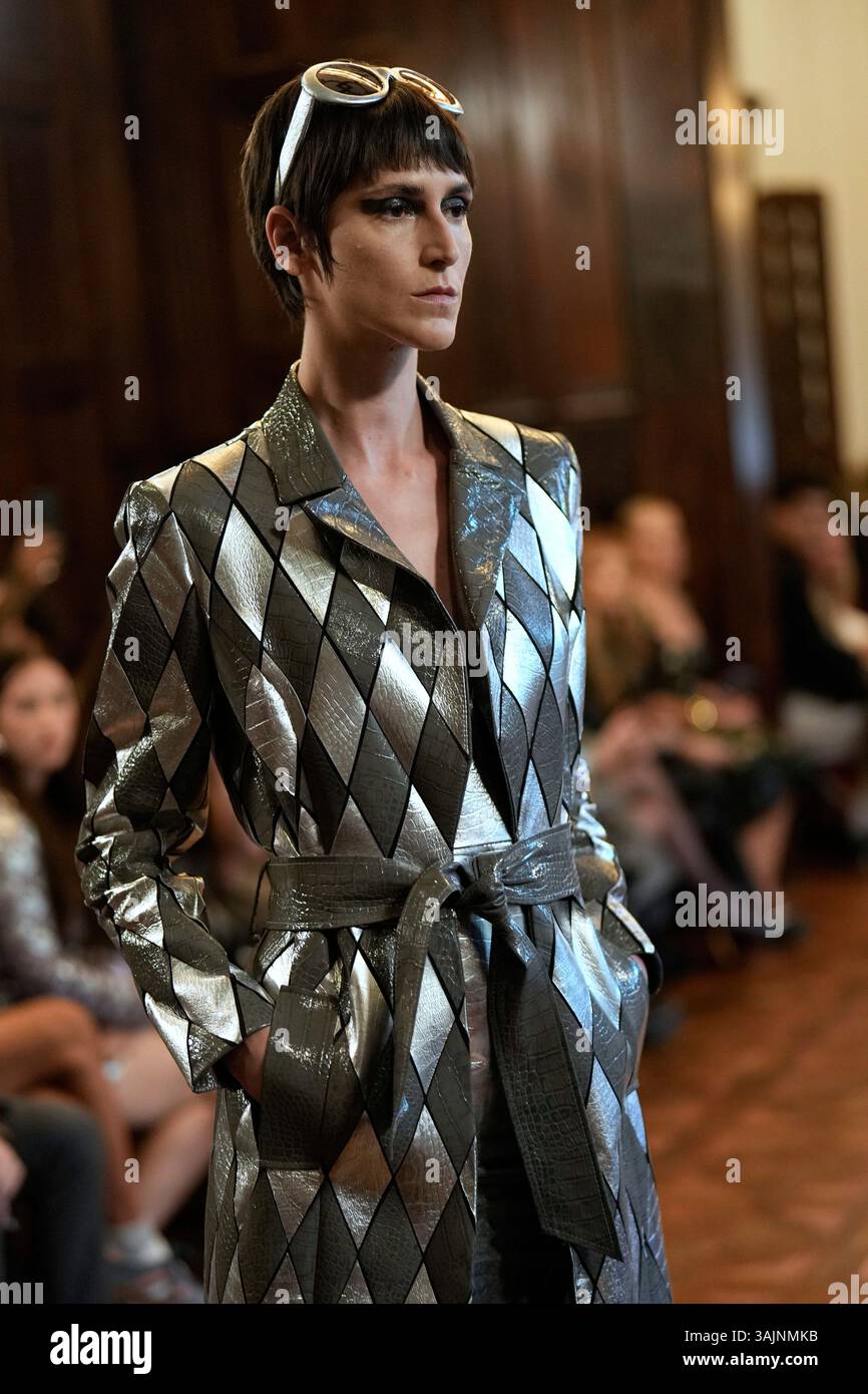 A model wears a creation from Patricia Viera collection during the Sao ...