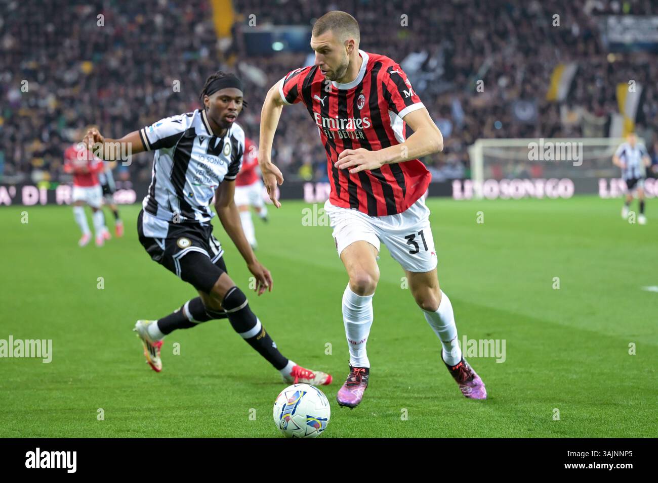 Udine, Italy. 11th Apr, 2025. Milan's Strahinja Pavlovic portrait in ...