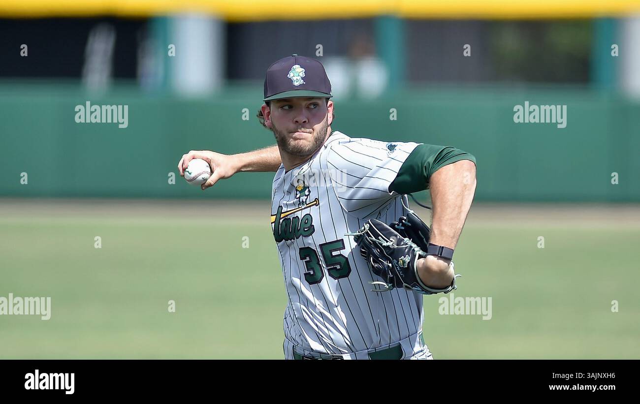 Tulane University pitcher, Will Clements (35), fires at batters during ...