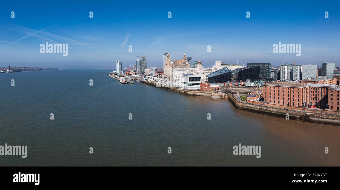Aerial View of Liverpool Waterfront with Iconic Landmarks Stock Photo ...