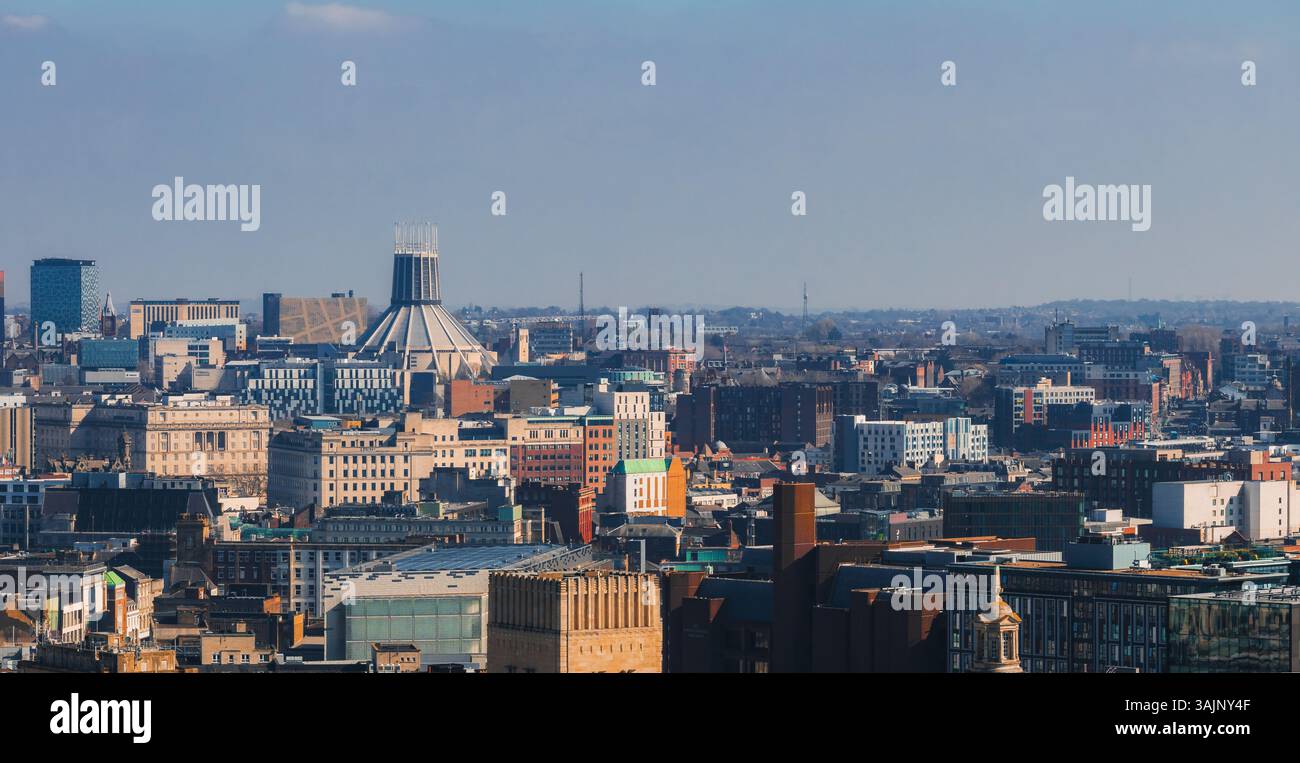 Aerial View of Liverpool Featuring Liverpool Metropolitan Cathedral ...