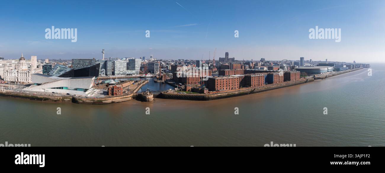 Aerial View of Liverpool Waterfront with Iconic Landmarks Stock Photo ...