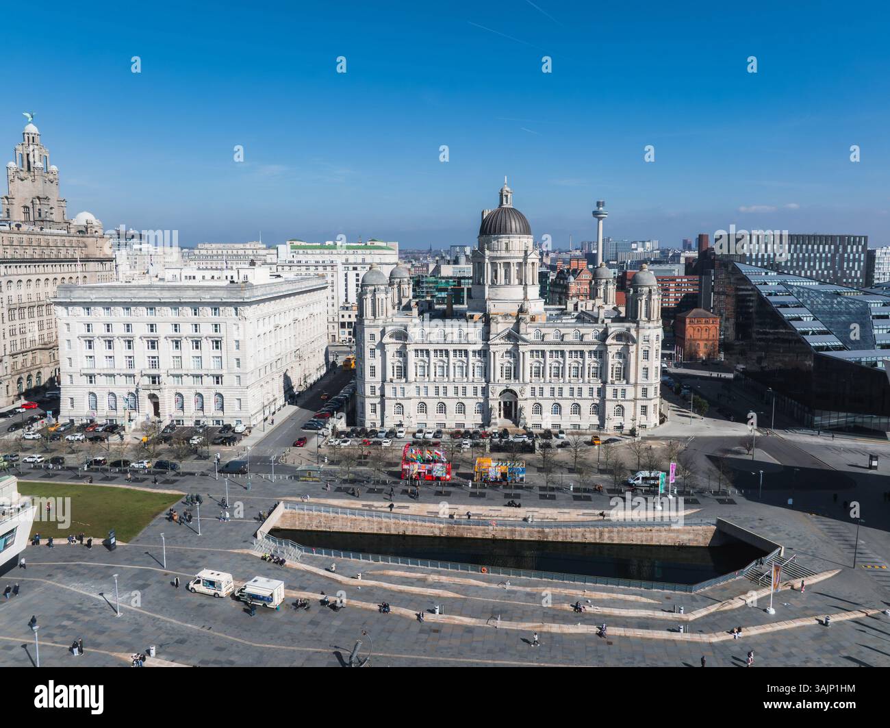 Aerial View of Liverpool Featuring Port of Liverpool and Royal Liver ...