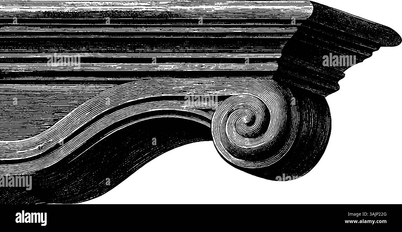 Intricate detail of vintage architectural cornice design in black and ...