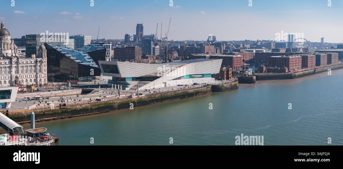 Aerial View of Liverpool with Museum of Liverpool and River Mersey ...