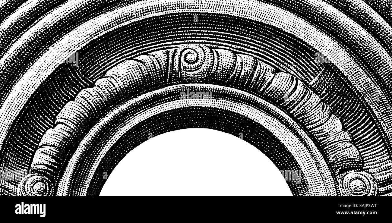 Intricate monochrome arch design with circular patterns and textures ...