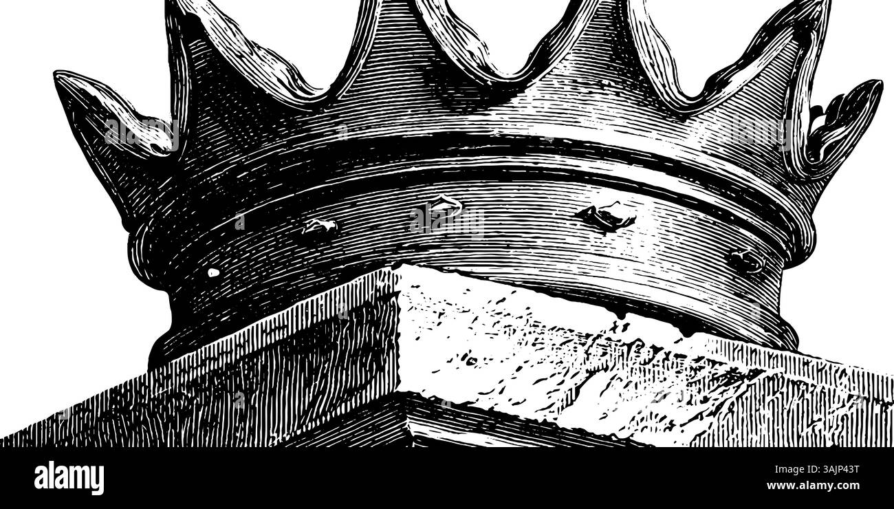 Ornate vintage crown on architectural column in black and white ...