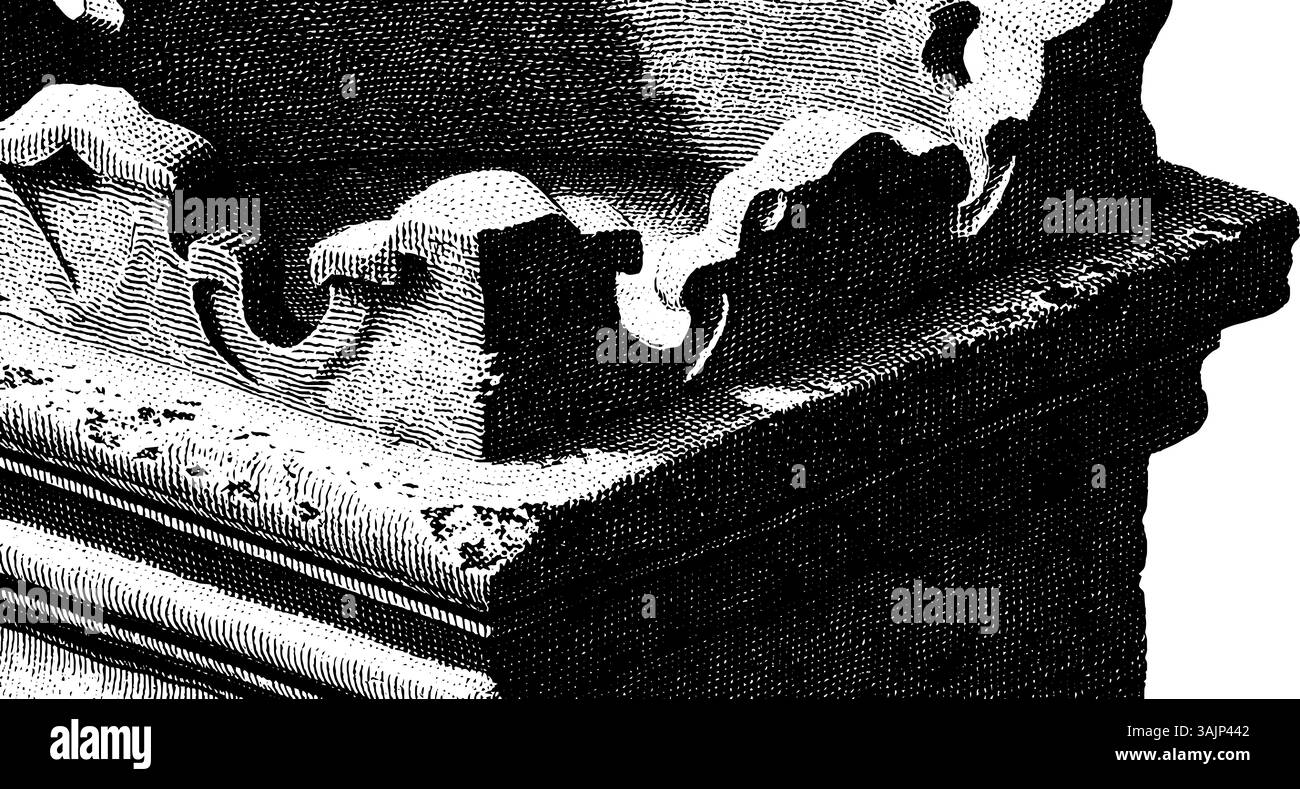 Intricate antique architectural corner with detailed carved stone ...