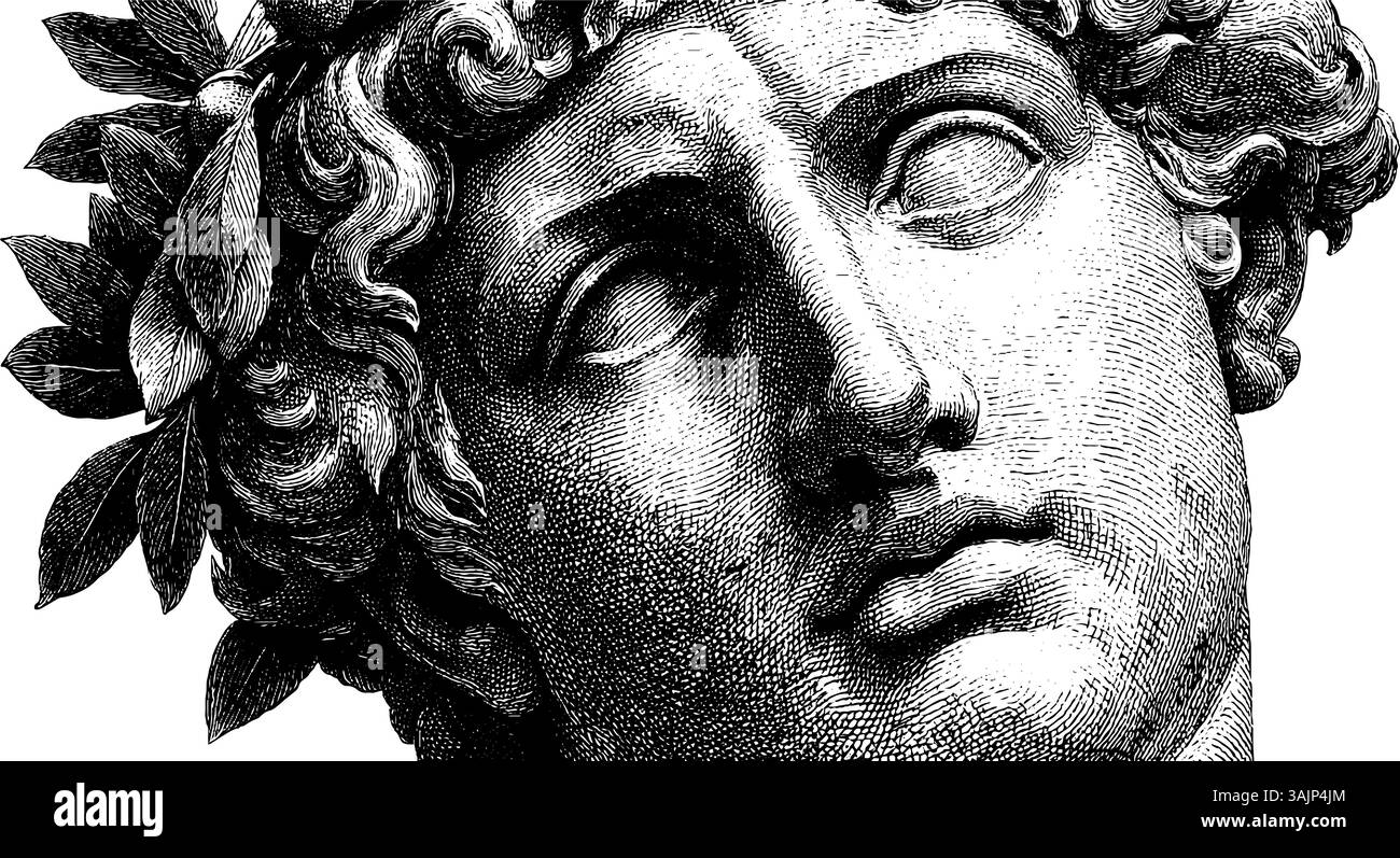 Detailed engraving of classical greek statue with leaf crown Stock ...