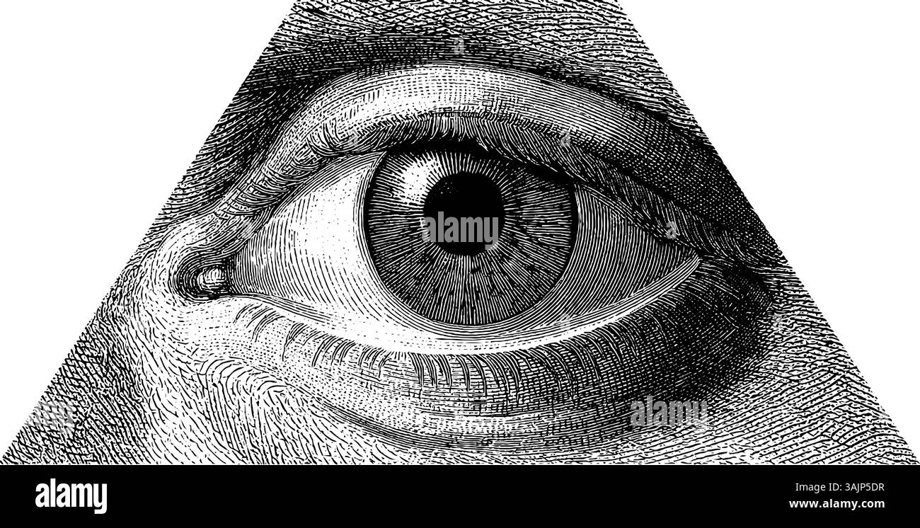 Illuminati eye in pyramid symbol with engraved detail Stock Vector ...
