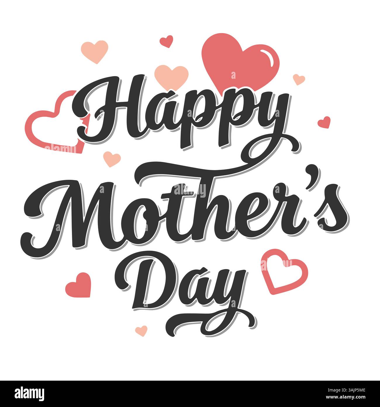 Happy Mothers Day lettering in pastel colors, with hearts, isolated ...