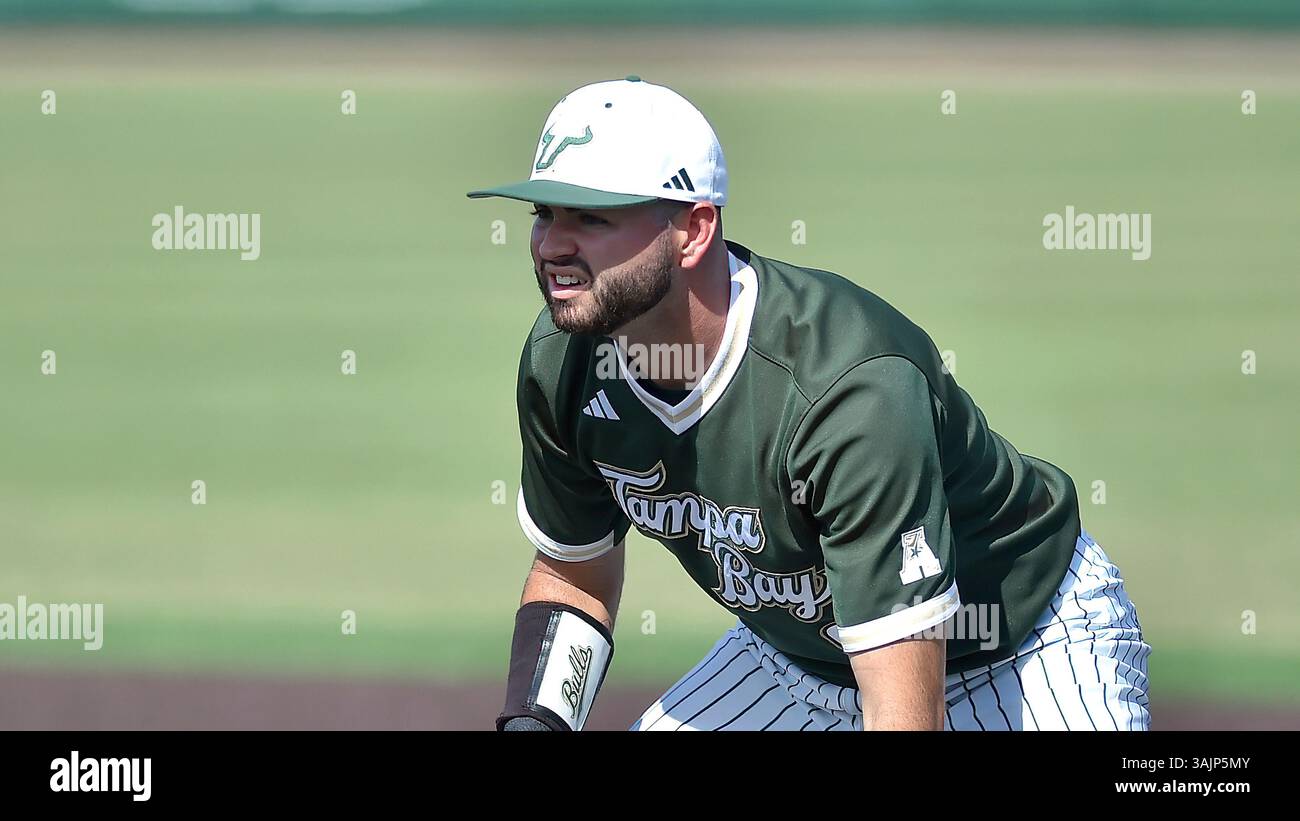 University of South Florida first baseman, Sebastian Greico (9), is ...