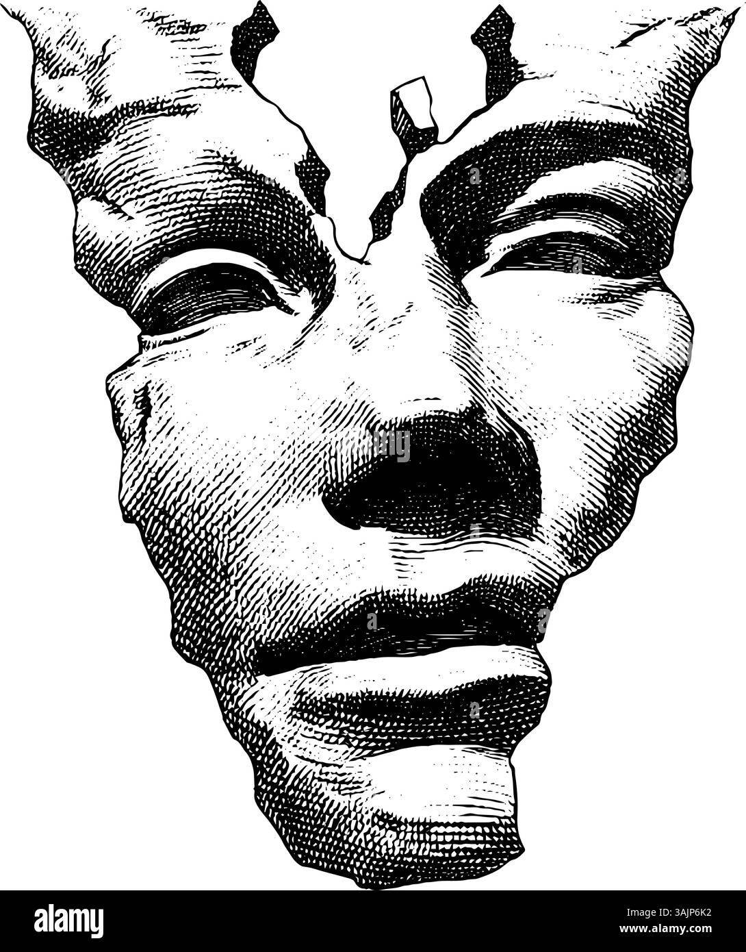 Fragmented abstract face art with textured details and bold lines Stock ...