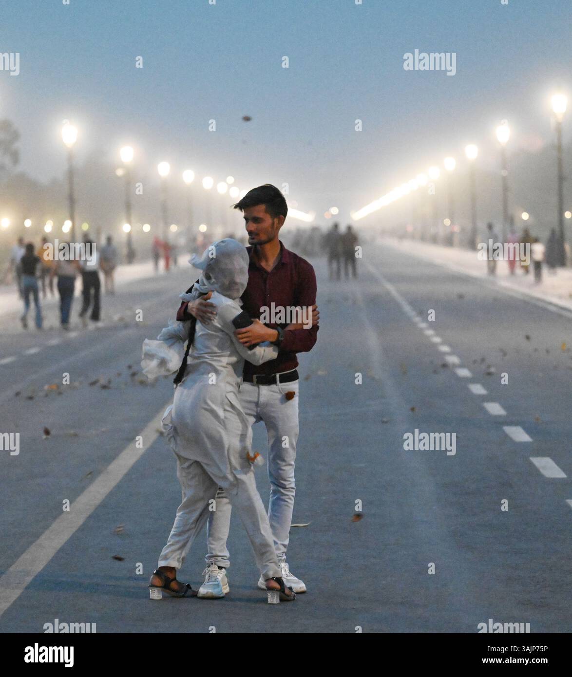 NEW DELHI, INDIA - APRIL 11: Tourists seen during a severe dust storm ...