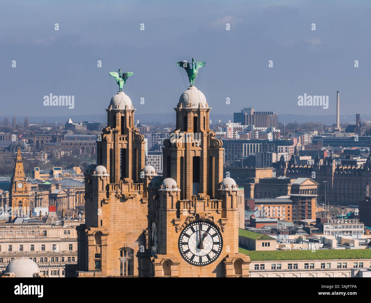 Aerial View of Liverpool Featuring the Royal Liver Building Stock Photo ...