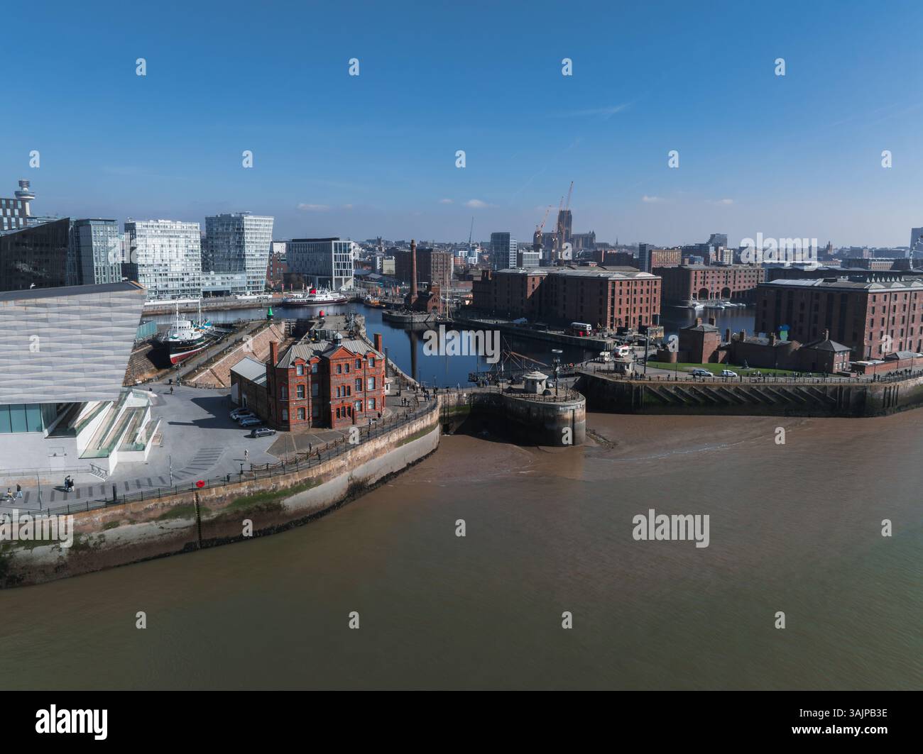 Aerial View of Liverpool Featuring Albert Dock and River Mersey Stock ...