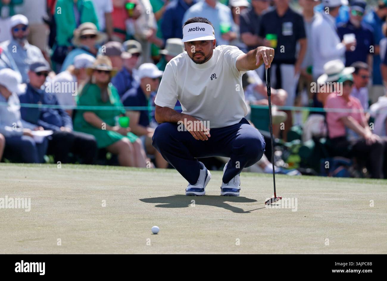 Augusta, United States. 11th Apr, 2025. Jason Day of Australia lines up ...