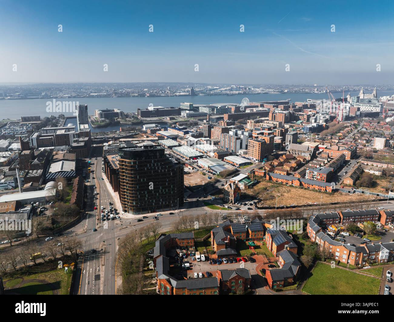 Aerial View of Liverpool Featuring the River Mersey and Landmarks Stock ...