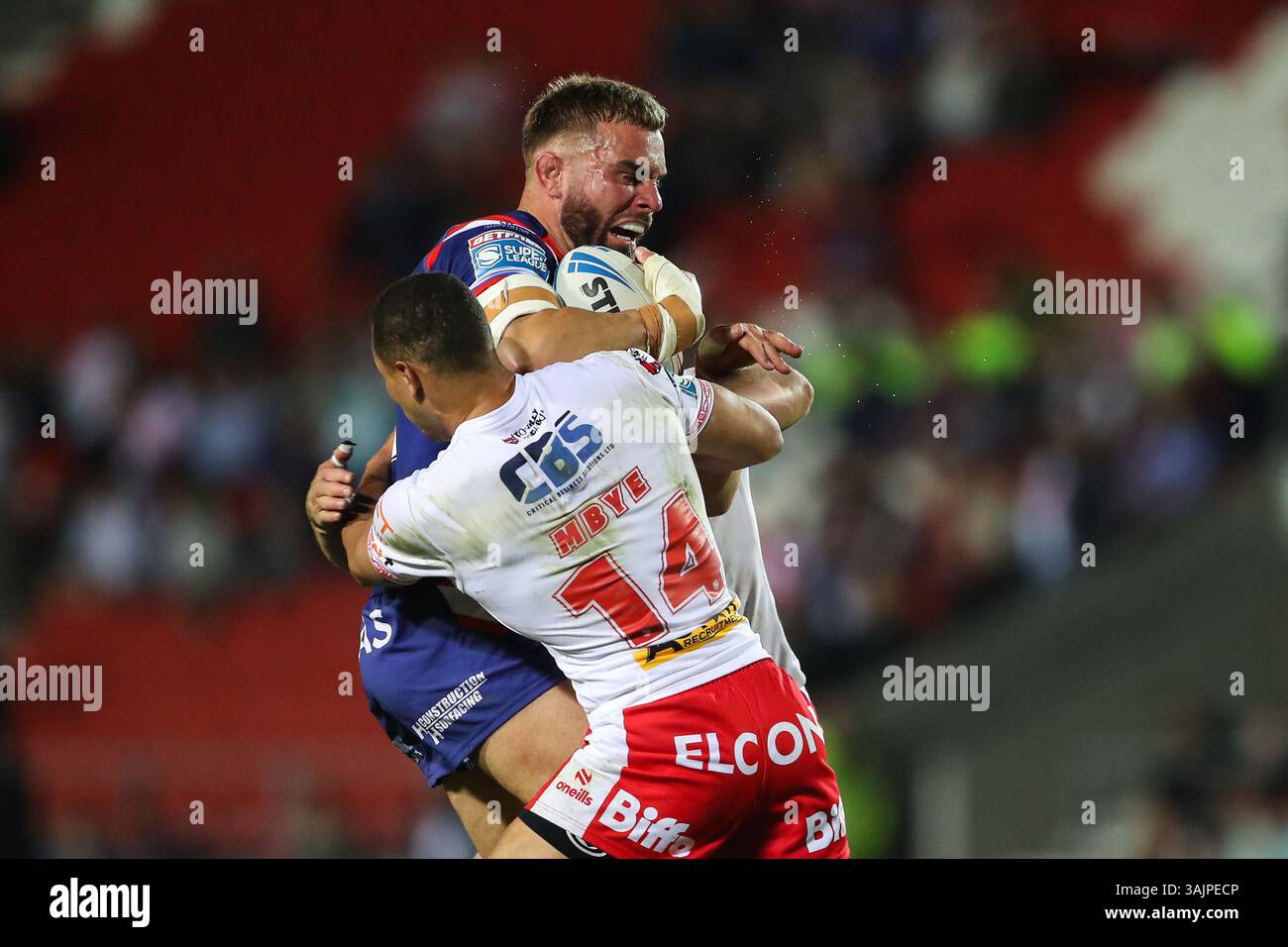 St Helens, UK. 11th Apr, 2025. Mike McMeeken of Wakefield Trinity is ...