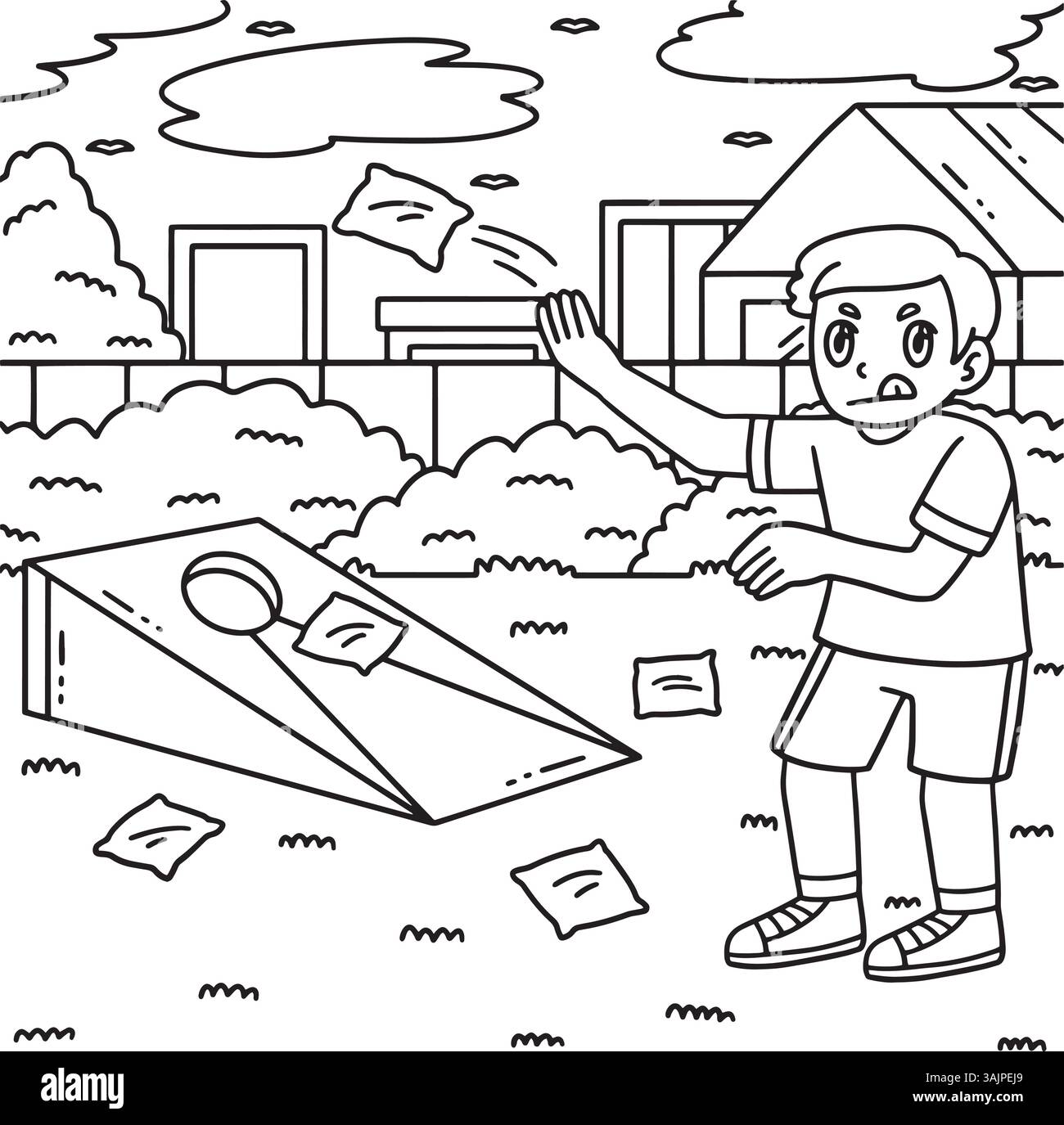 Cornhole Boy Practicing Coloring Page for Kids Stock Vector Image & Art ...