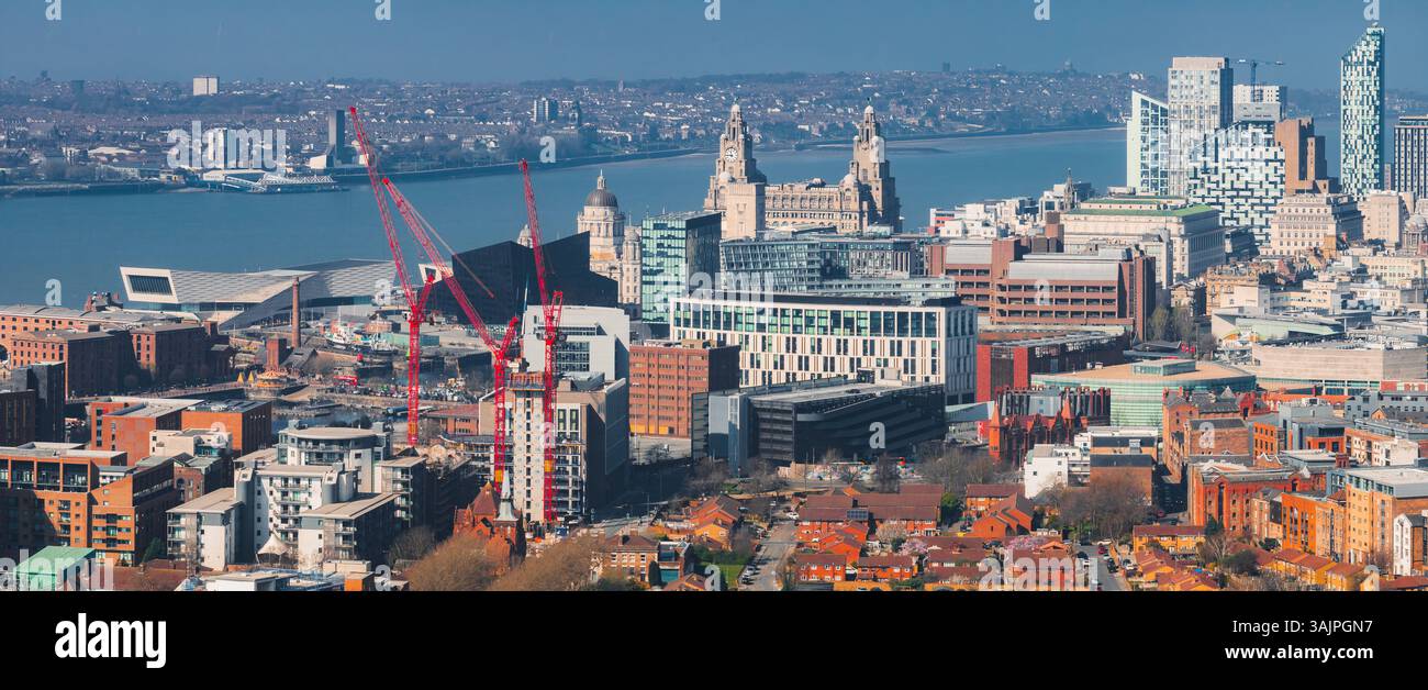 Aerial View of Liverpool Featuring Royal Liver Building and River ...
