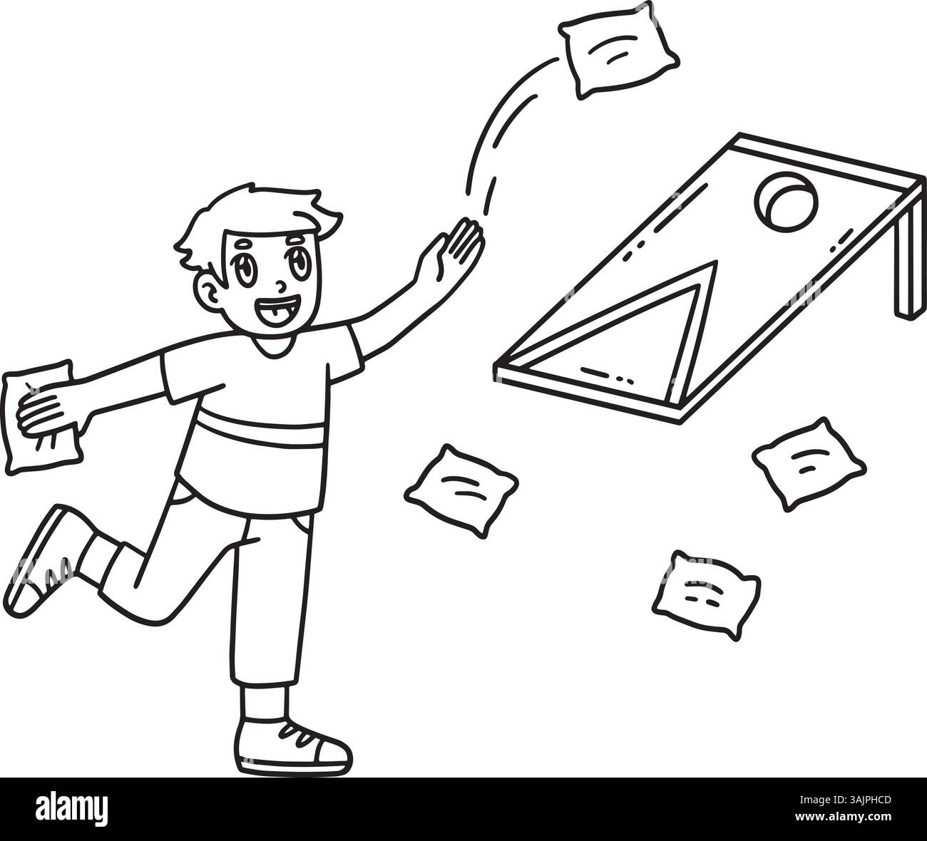 Cornhole Boy Tossing Bags Isolated Coloring Page Stock Vector Image ...