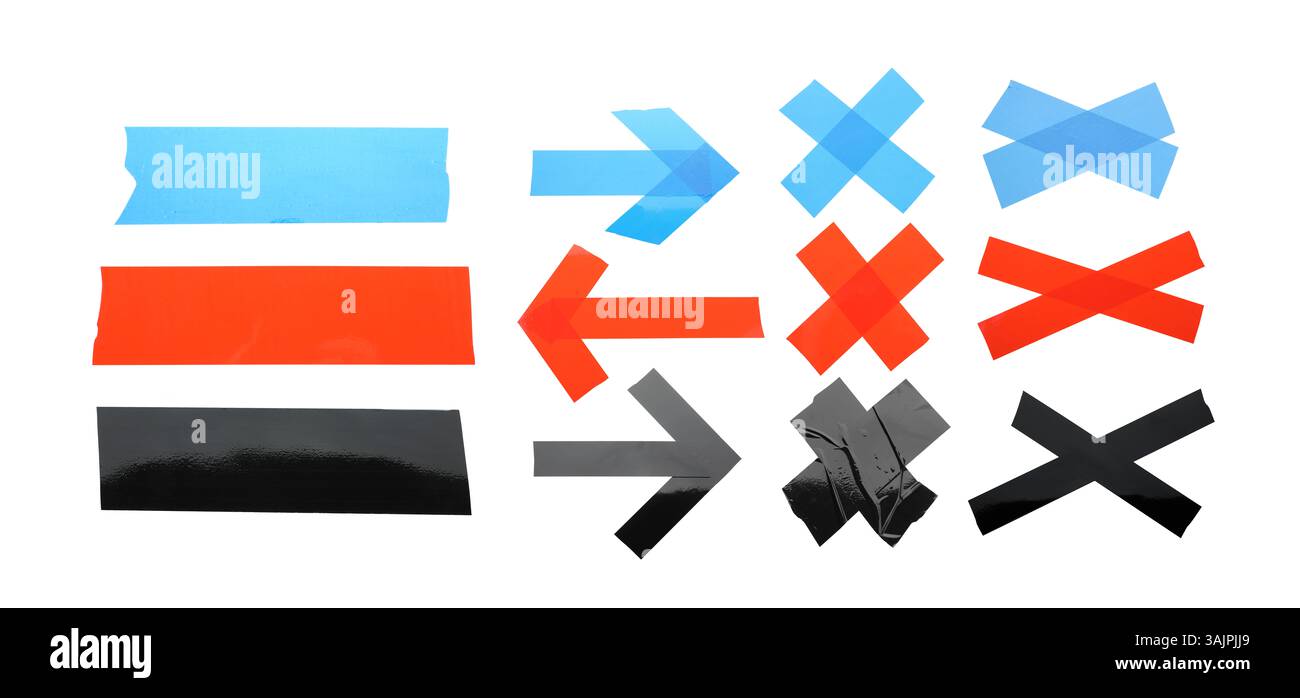 Pieces of different adhesive tapes isolated on white, set Stock Photo ...