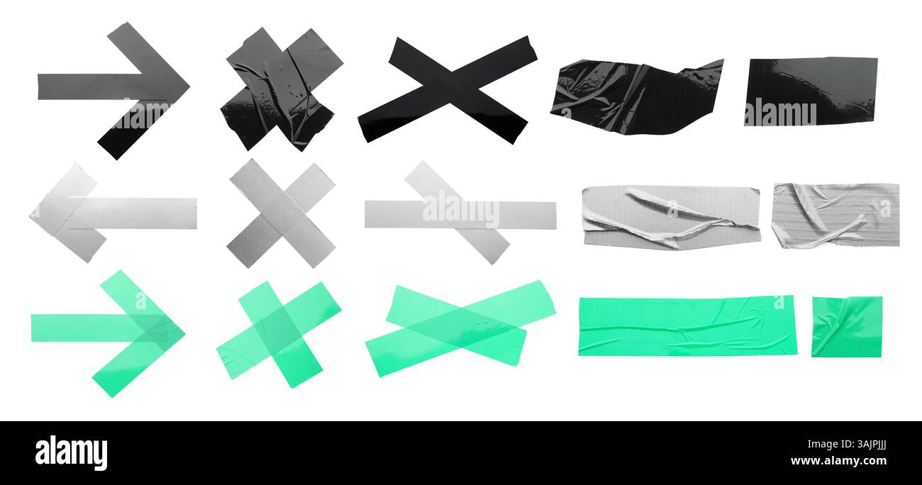 Pieces of different adhesive tapes isolated on white, set Stock Photo ...