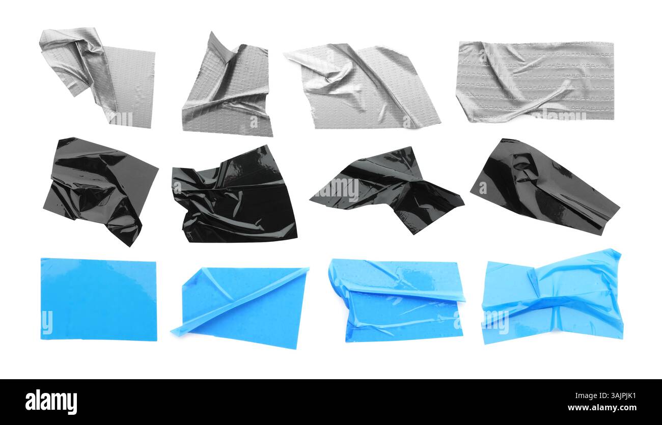 Pieces of different adhesive tapes isolated on white, set Stock Photo ...