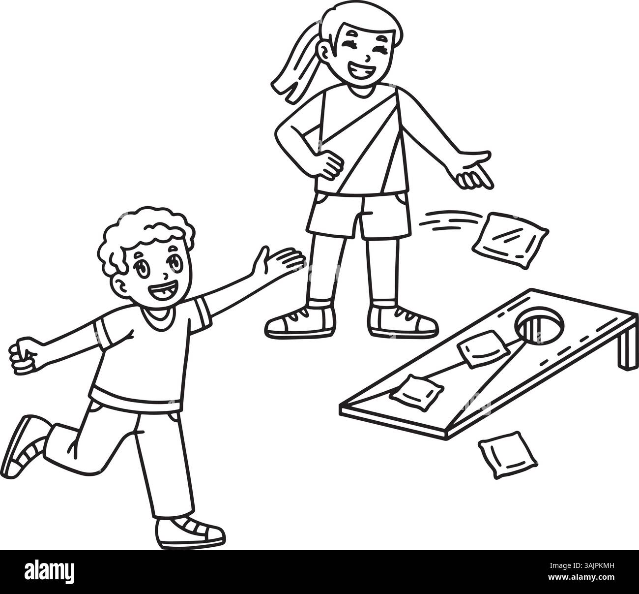 Cornhole Children Playing Isolated Coloring Page Stock Vector Image ...
