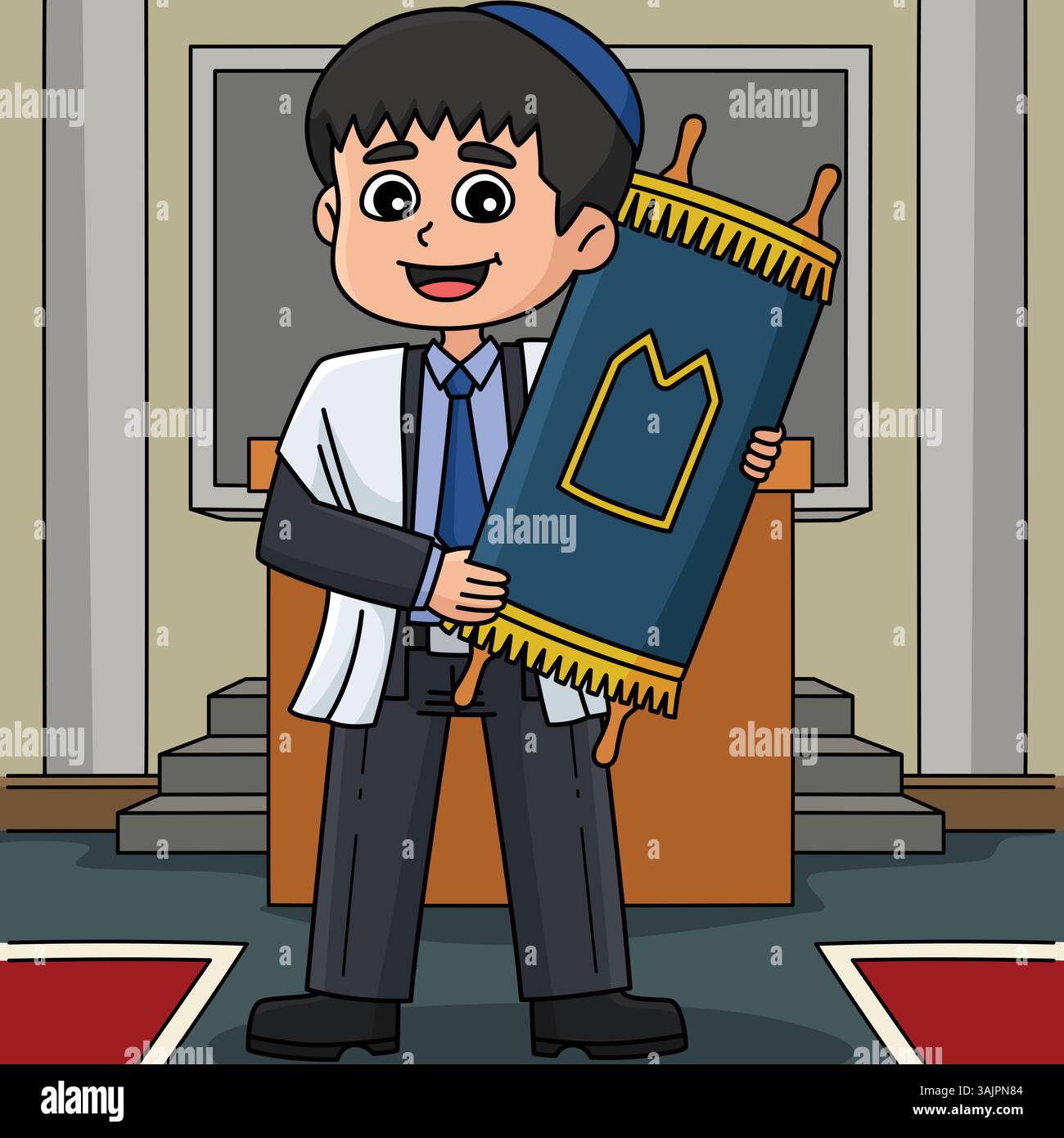 Bar Mitzvah Boy Carrying the Torah Colored Cartoon Stock Vector Image ...