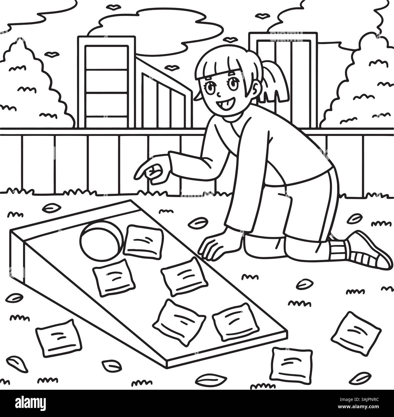 Cornhole Girl Counting the Score Coloring Page Stock Vector Image & Art ...