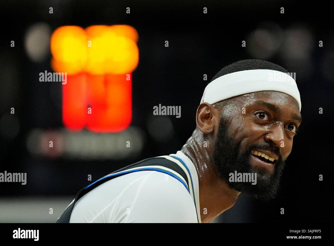 Milwaukee Bucks' Bobby Portis smiles during the first half of an NBA ...
