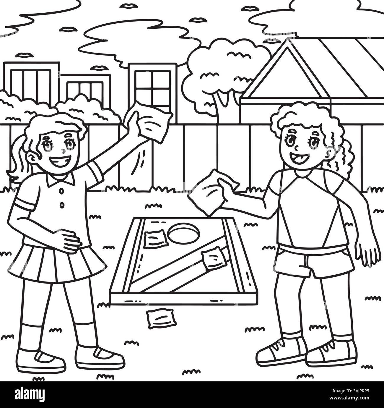 Cornhole Girls Playing Coloring Page for Kids Stock Vector Image & Art ...