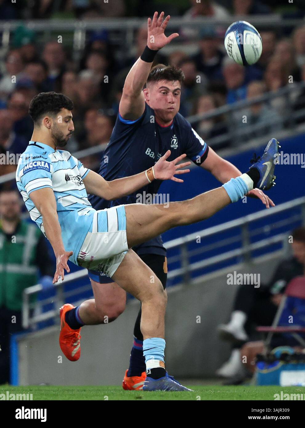 Glasgow Warriors' Ben Afshar performs a box kick during the Investec ...