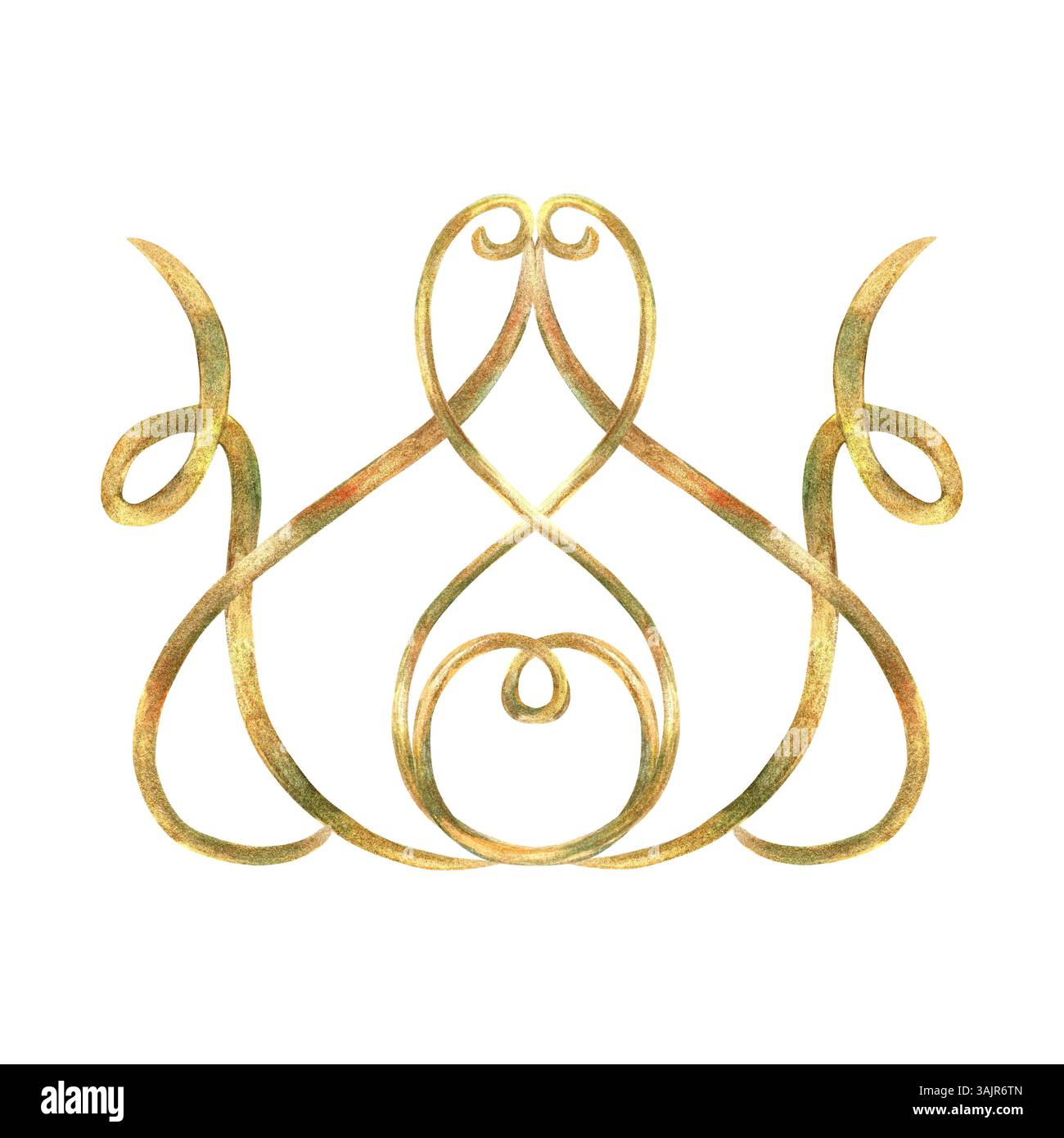 Gold crown with ribbons of vibrant ornament collection. Curls, ribbons ...