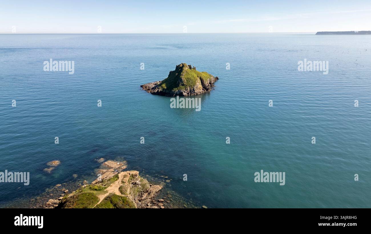 Aerial view of Thatcher Rock, off the coast of Torquay in Devon Stock ...