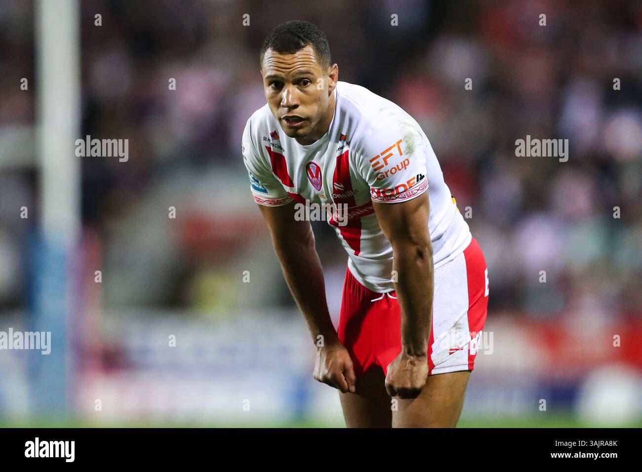 Moses Mbye of St. Helens during the Betfred Super League Round 7 match ...
