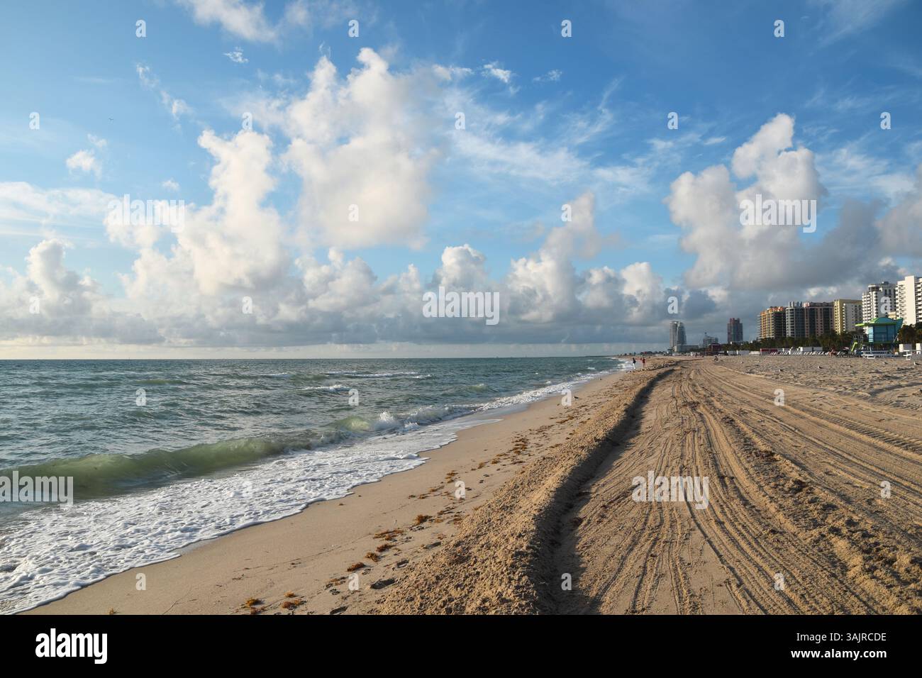 Sunny sky with puffy white clouds above shoreline hi-res stock ...