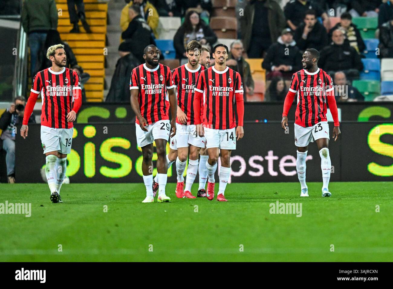 Udine, Italy. 11th Apr, 2025. Milan's Strahinja Pavlovic celebrates ...