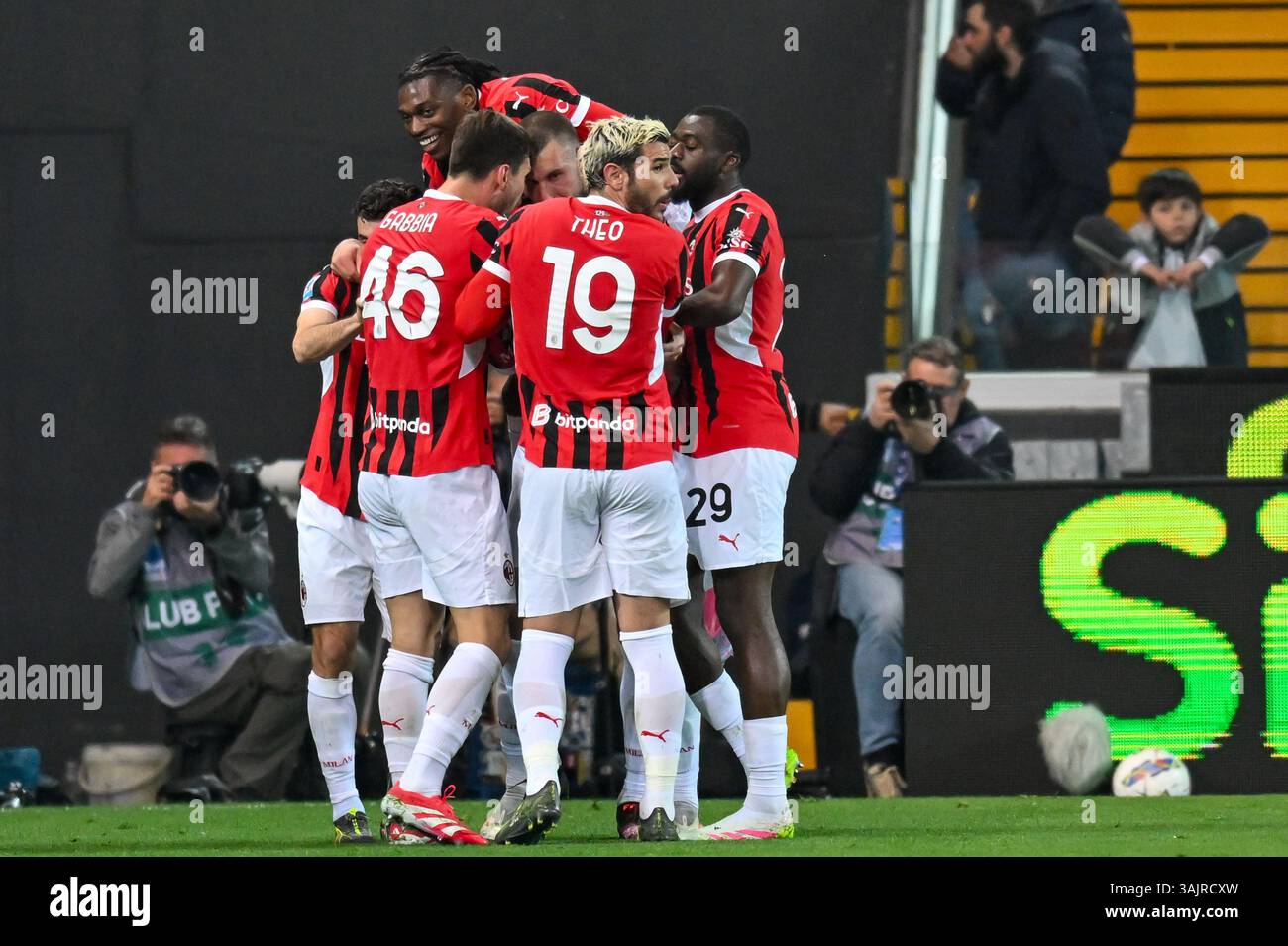 Udine, Italy. 11th Apr, 2025. Milan's Strahinja Pavlovic celebrates ...