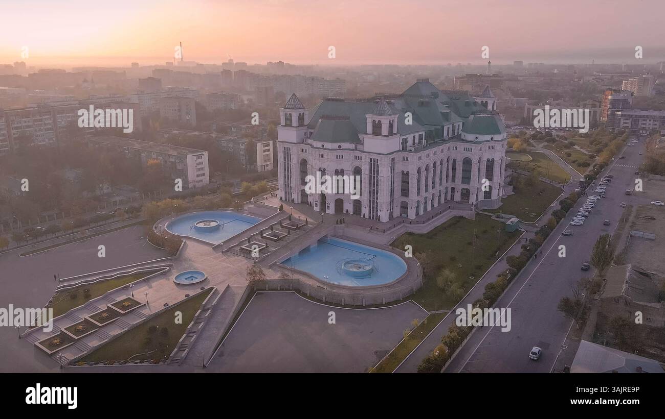 Aerial photo of Astrakhan opera theater in Russia, with beautiful ...
